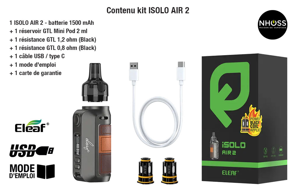 E-CIG ISOLO AIR 2 BLACK - ISOLO AIR 2 - ELEAF - E-CIGARETTES - Maison ...